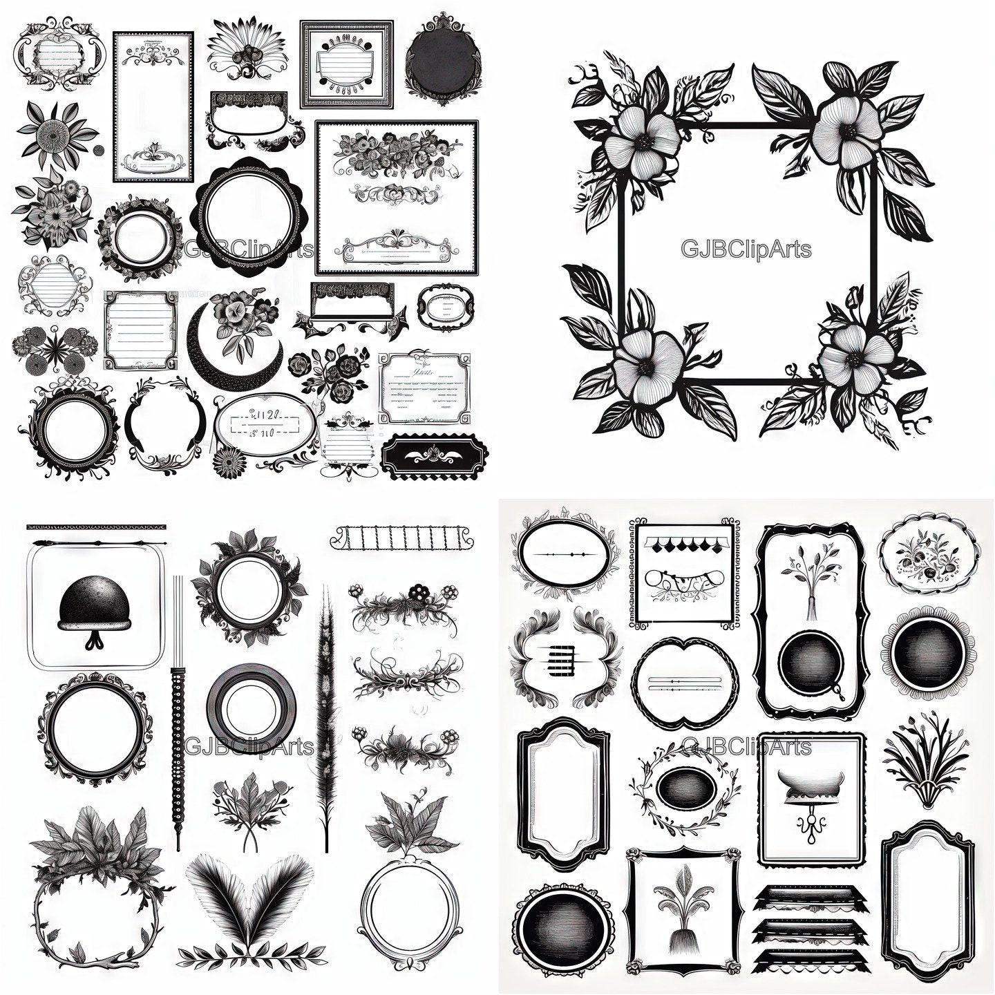 Black Vector Graphic Frames Clipart, Journaling Downloads, Scrapbook ...