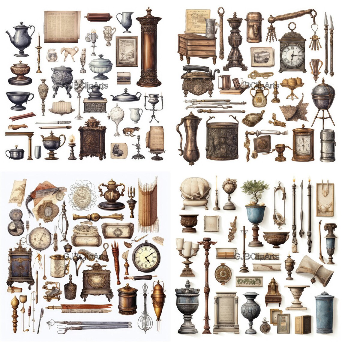 Antique Shopping Finds Clipart, Antique Lamp Clipart, Vintage Furniture ...