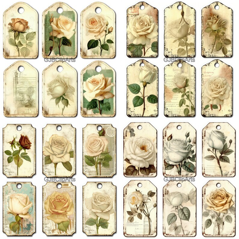 White Rose Tag Clipart, Vintage Antique Clipart, Journaling Workbook ...
