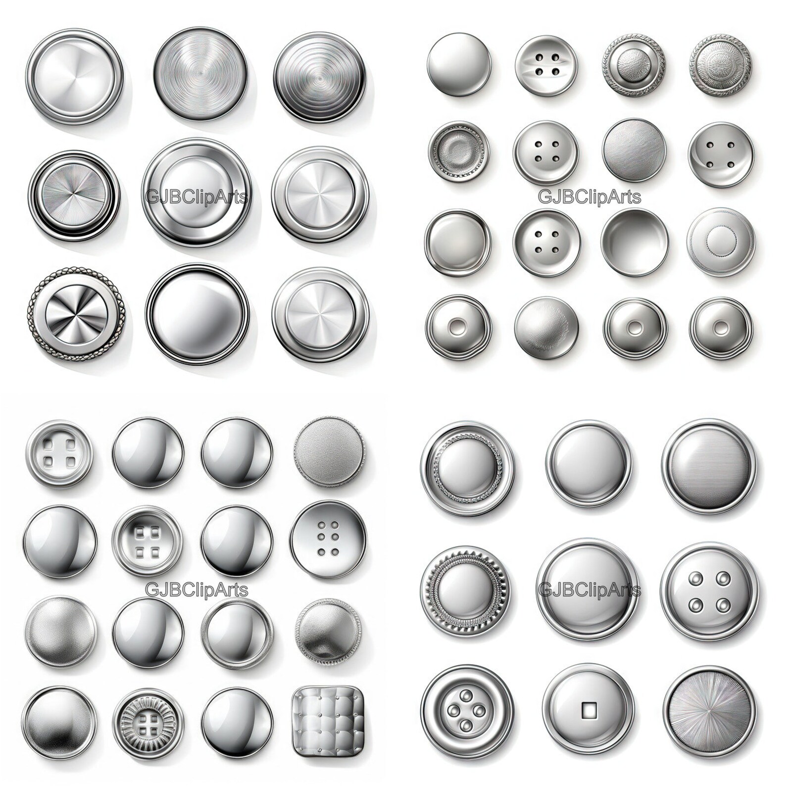 Silver Buttons Clipart, Button Clipart, Silver Clipart, Scrapbooking ...