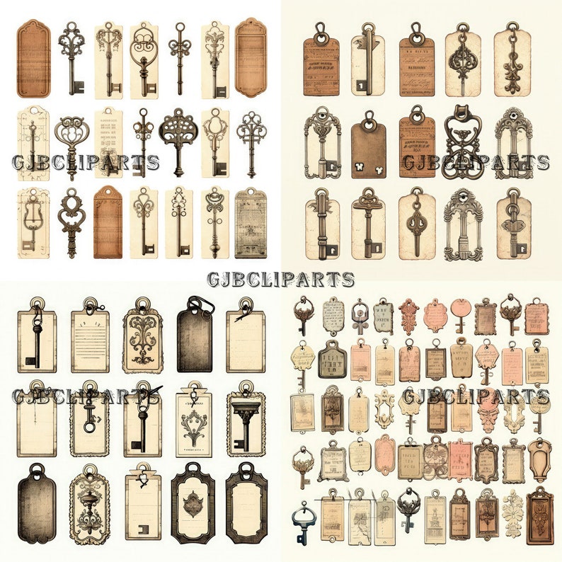Locks and Keys Ornamental Vintage Ticket, Page of Evenly Spaced Clipart ...