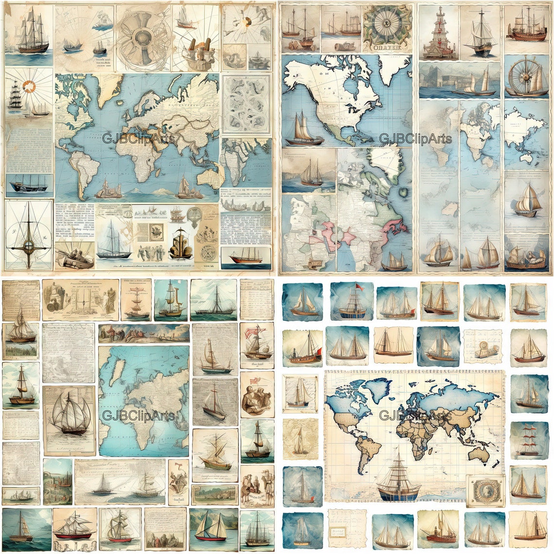 World Travel Sea Map Clipart, Junk Journal Ephemera, Journaling Bundle ...