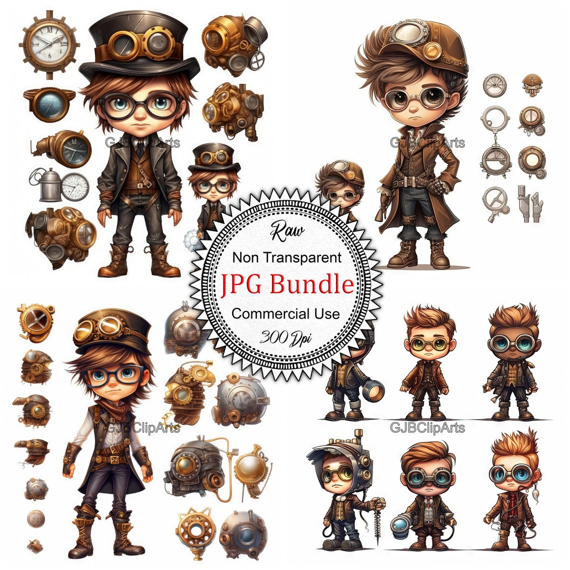 Chibi Boy Steampunk Clipart, Gears Clipart, Top Hat Clipart, Scrapbooks ...