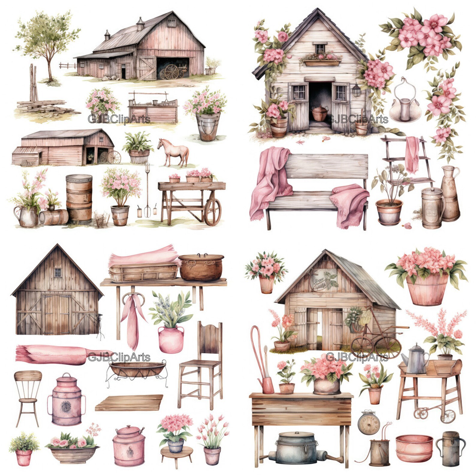 Vintage Pink Farmhouse Decor Clipart, , Scrapbookgems, , Scrapbooks ...