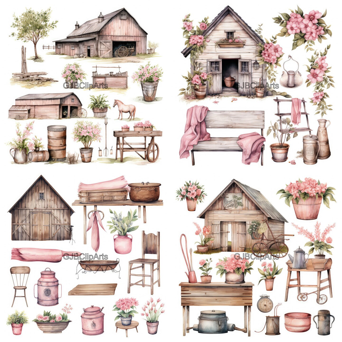 Vintage Pink Farmhouse Decor Clipart, , Scrapbookgems, , Scrapbooks ...