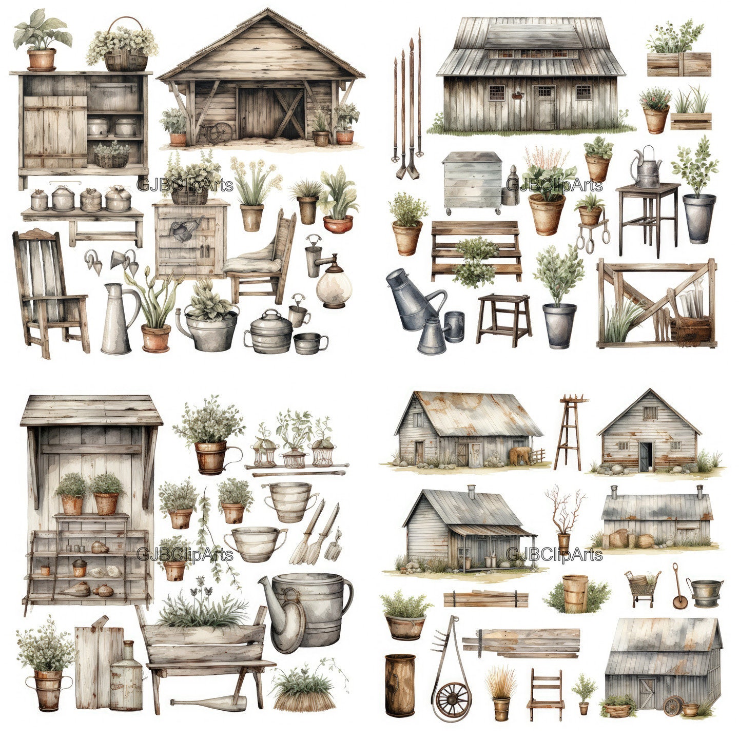 Vintage Gray Farmhouse Decor Clipart, Gray Decor Clipart, Journaling ...