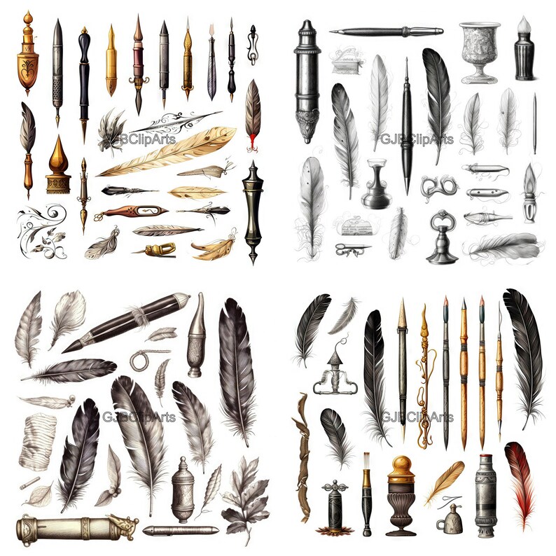 Calligraphy Practice Clipart, Quill Clipart, Ink Bottle Clipart ...