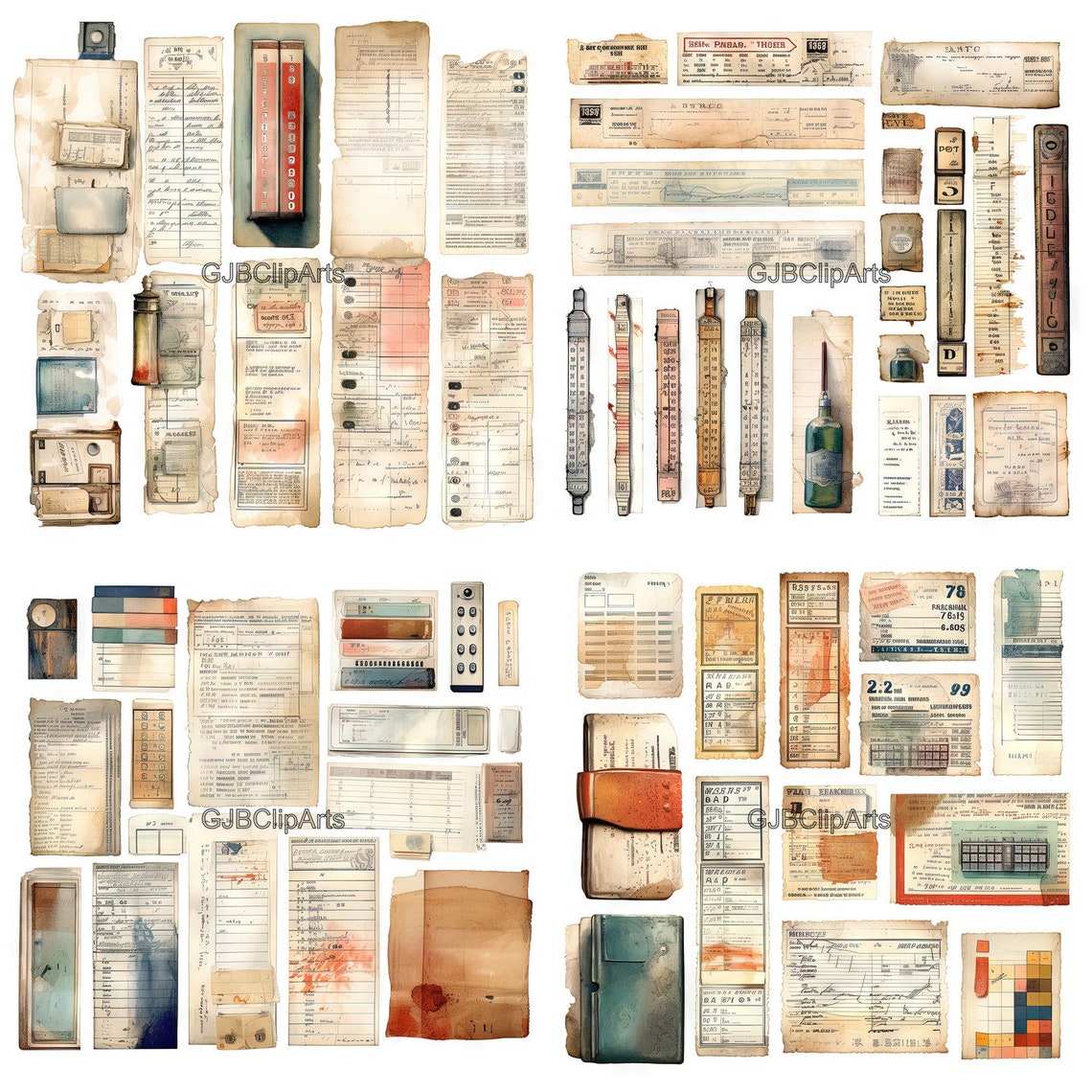 Vintage Receipts Clipart Collection White Background, Digital Clipart ...