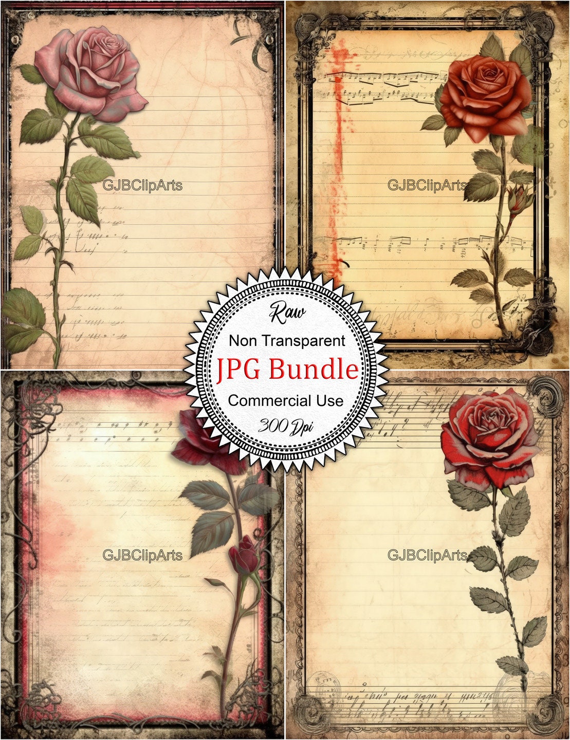 Rose Lined Page Clipart, Vintage Journal Page Clipart, Journaling ...