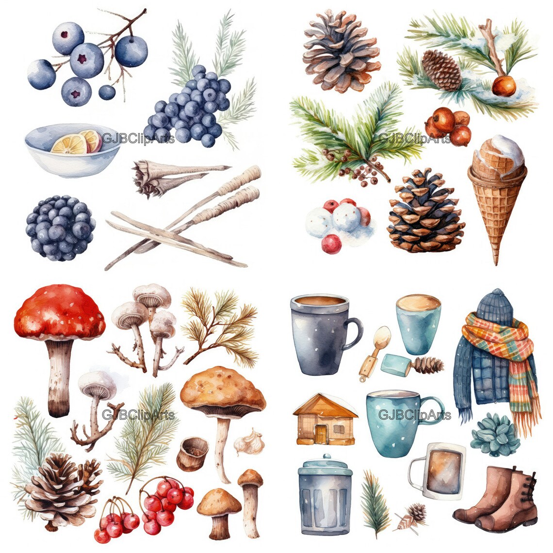 Winter Themed Watercolor Clipart, Snowman Cloths Clipart, Mitten ...