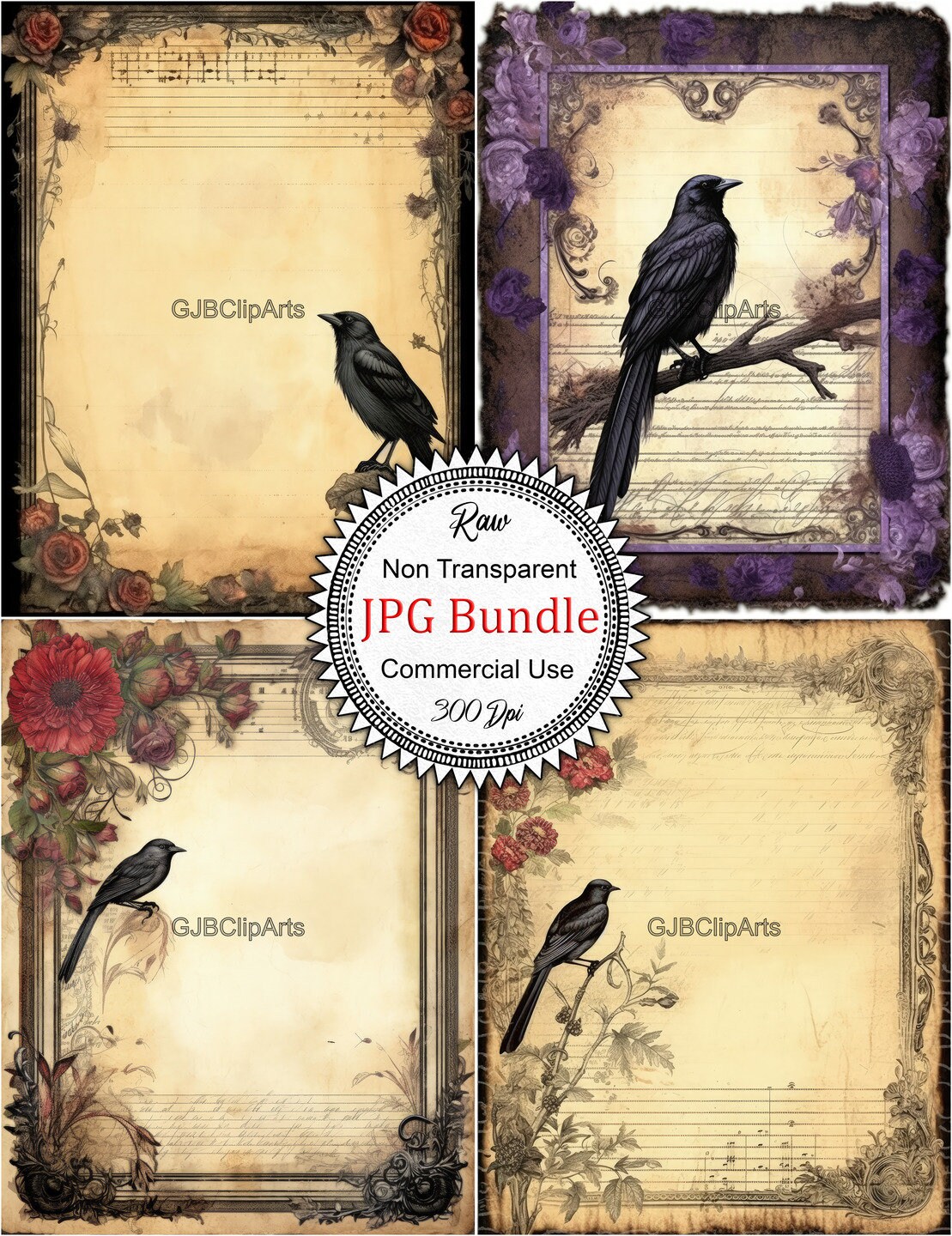 Raven Lined Page Clipart Raven Silhouette Clipart Feather Clipart ...