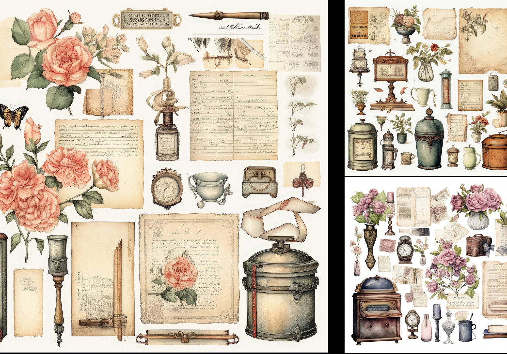 Vintage Printable Shabby Junk Journal Kit Clipart, Tea Cup Clipart ...
