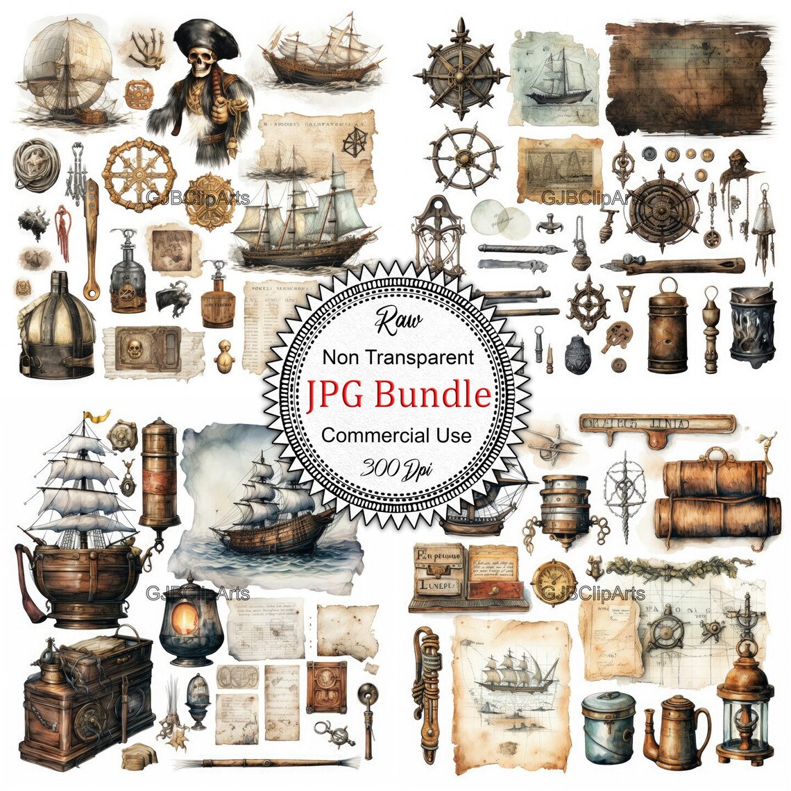 Vintage Pirates Junk Journal Kit Clipart, Pirate Ship Clipart Treasure ...