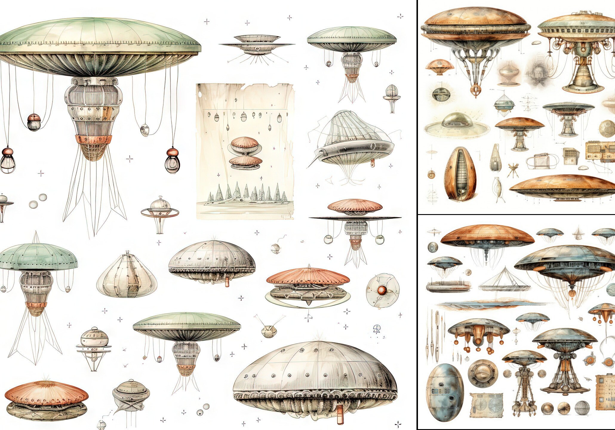 Vintage UFO Junk Journal Kit Clipart, UFO Clipart Alien Clipart ...