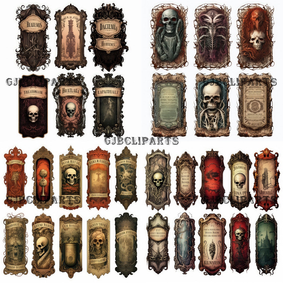 Horror Tall Ornate Labels Junk Journal Book Vintage Clipart - Etsy