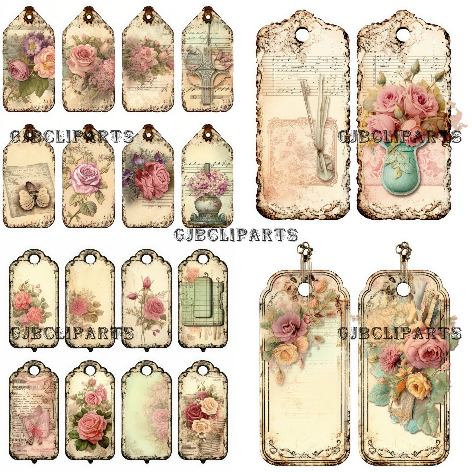 Flower Tag Clipart, Beautiful Vintage Tags Clipart, Journaling for ...