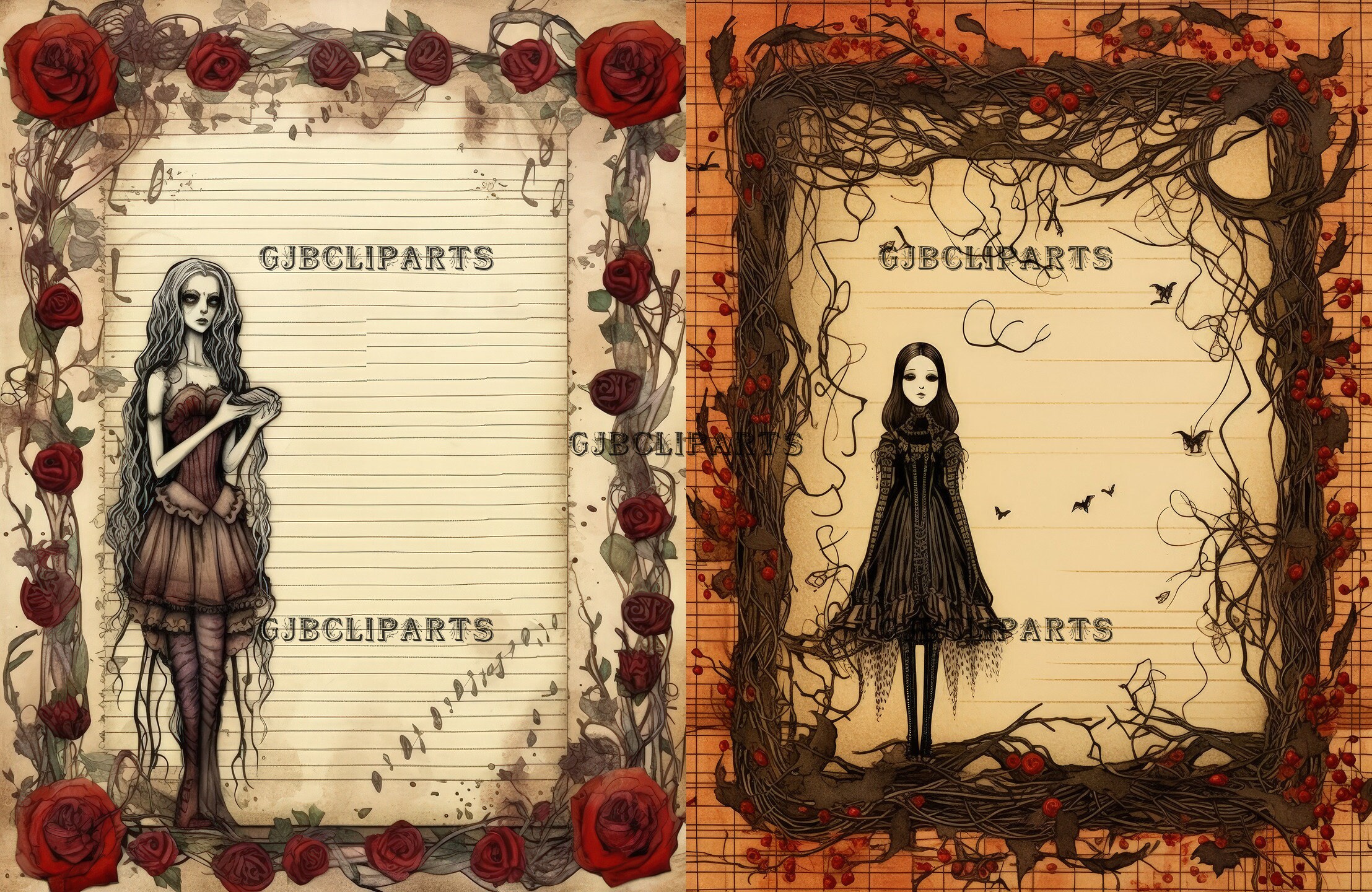 Horror Lined Page, Empty Journal Page With a Border Clipart, Junk ...