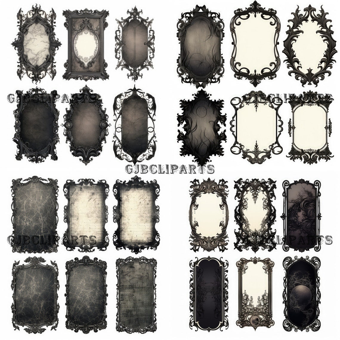 Dark Spooky Ornamental Card Clipart, Vintage Card Clipart, Journaling ...