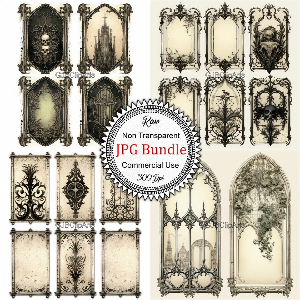 Gothic Fussy Ornamental Card Clipart, Gothic Arch Clipart Candle ...