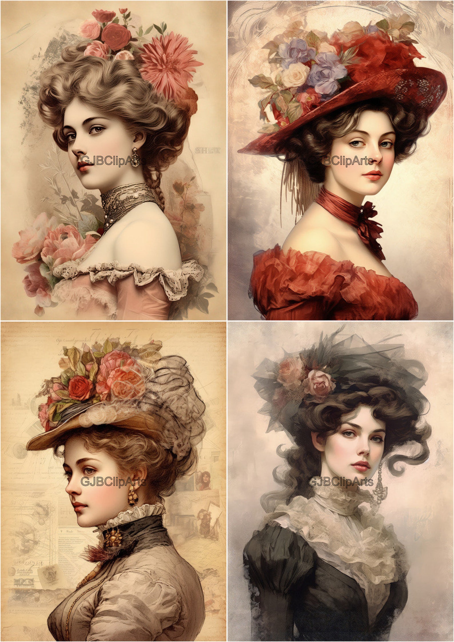 Victorian Lady Portrait Clipart, Vintage Ephemera Style Clipart, Junk ...