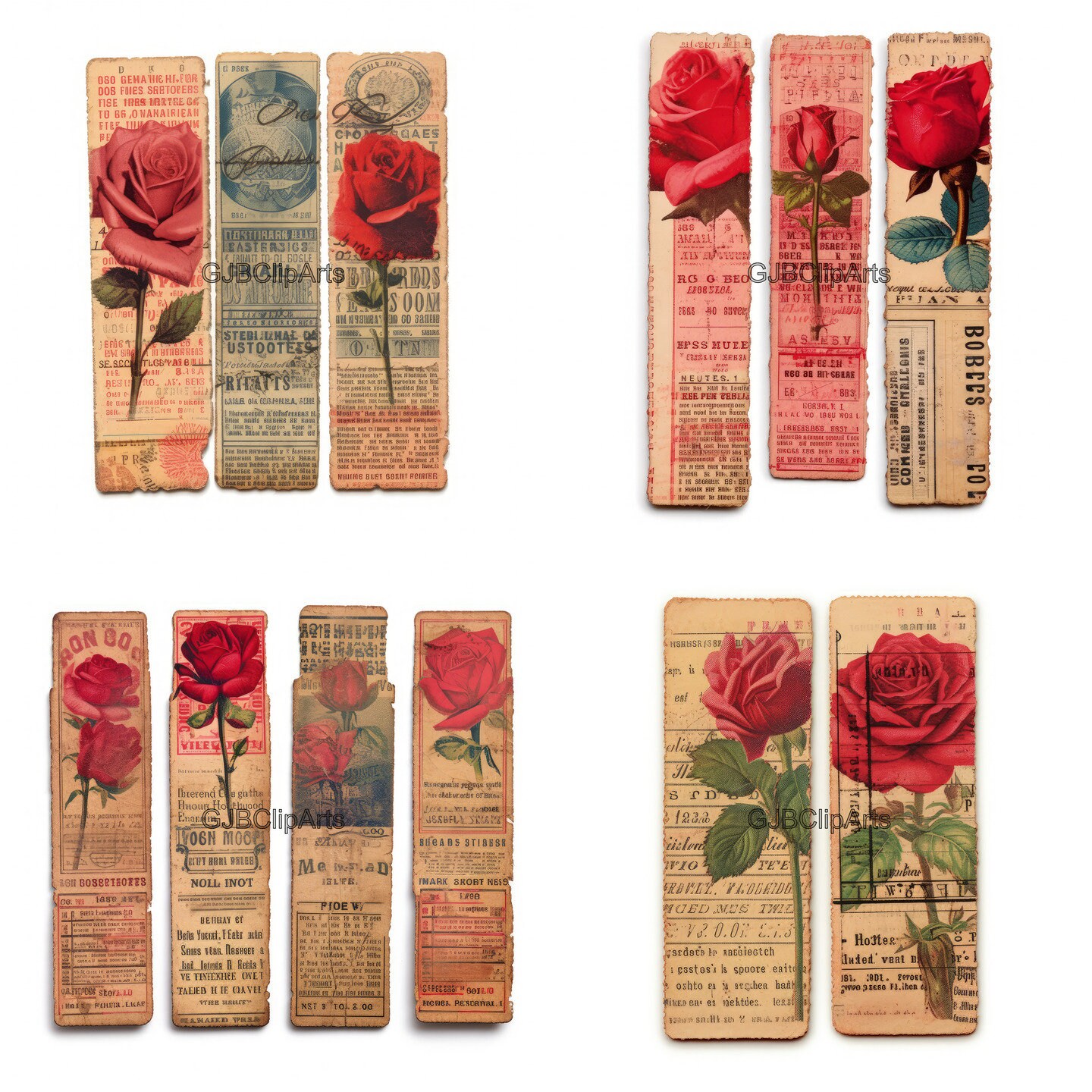 Red Rose Ticket Stub Clipart, Vintage Ticket Clipart, ,journaling Kit ...
