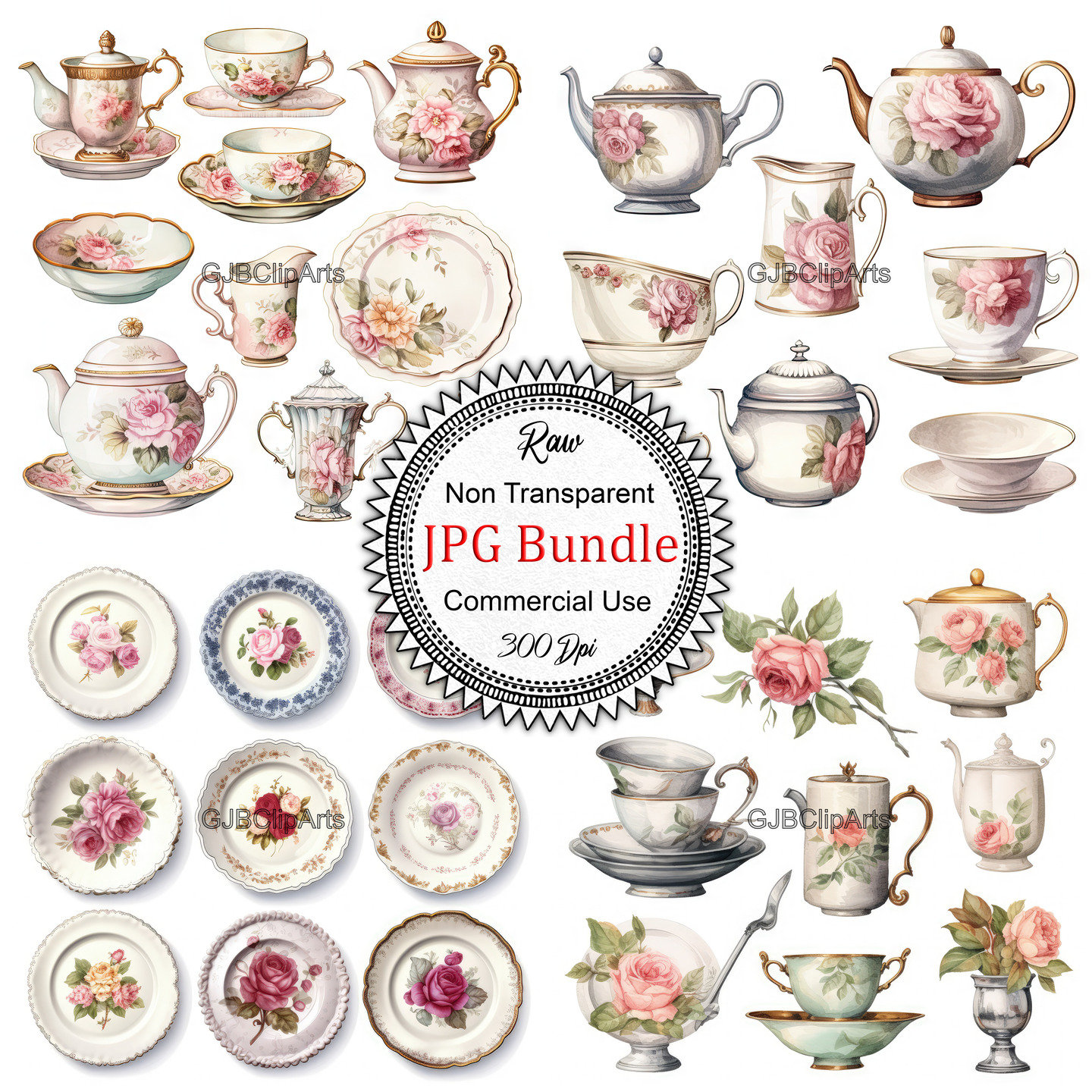 Vintage Shabby Chic Dishes Clipart, Plate Clipart, Teacup Clipart ...