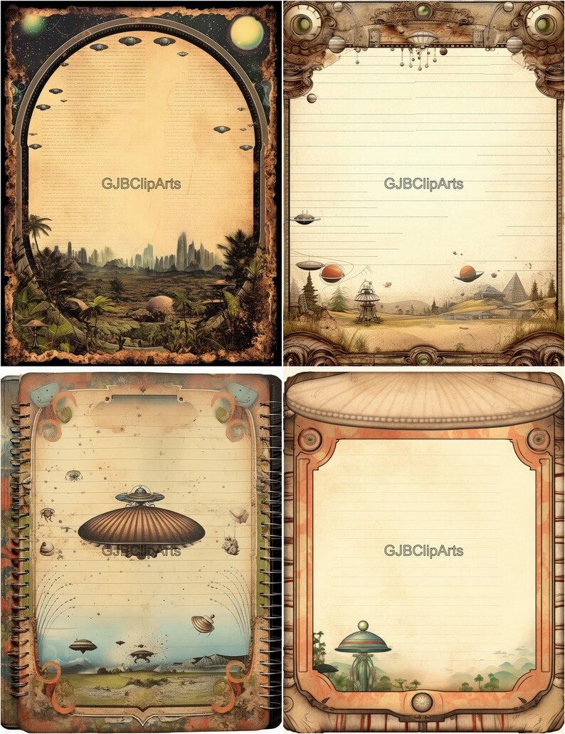 UFO Lined Page Clipart Alien Clipart Spaceship Clipart, Junk Journal ...