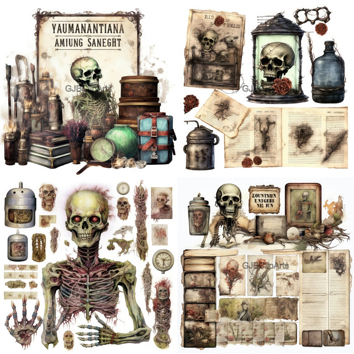 Vintage Zombies Junk Journal Kit Clipart ,zombie Clipart Grave Clipart ...