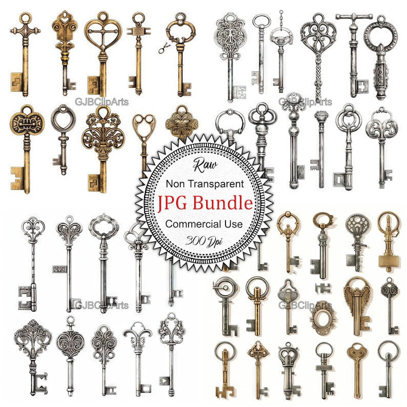 Vintage Key and Lock Charm Clipart, Key Clipart, Lock Clipart ...
