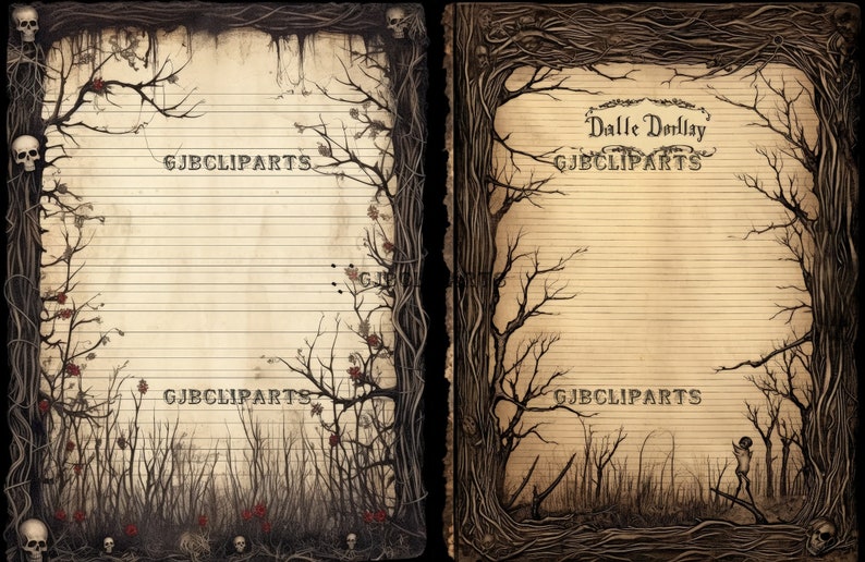 Dark Spooky Lined Page Clipart, Empty Journal Page With a Border ...