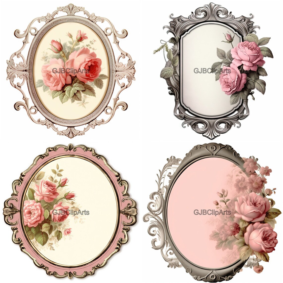 Vintage Pink Rose Label Clipart, Junk Journals Supplies, Journaling for ...