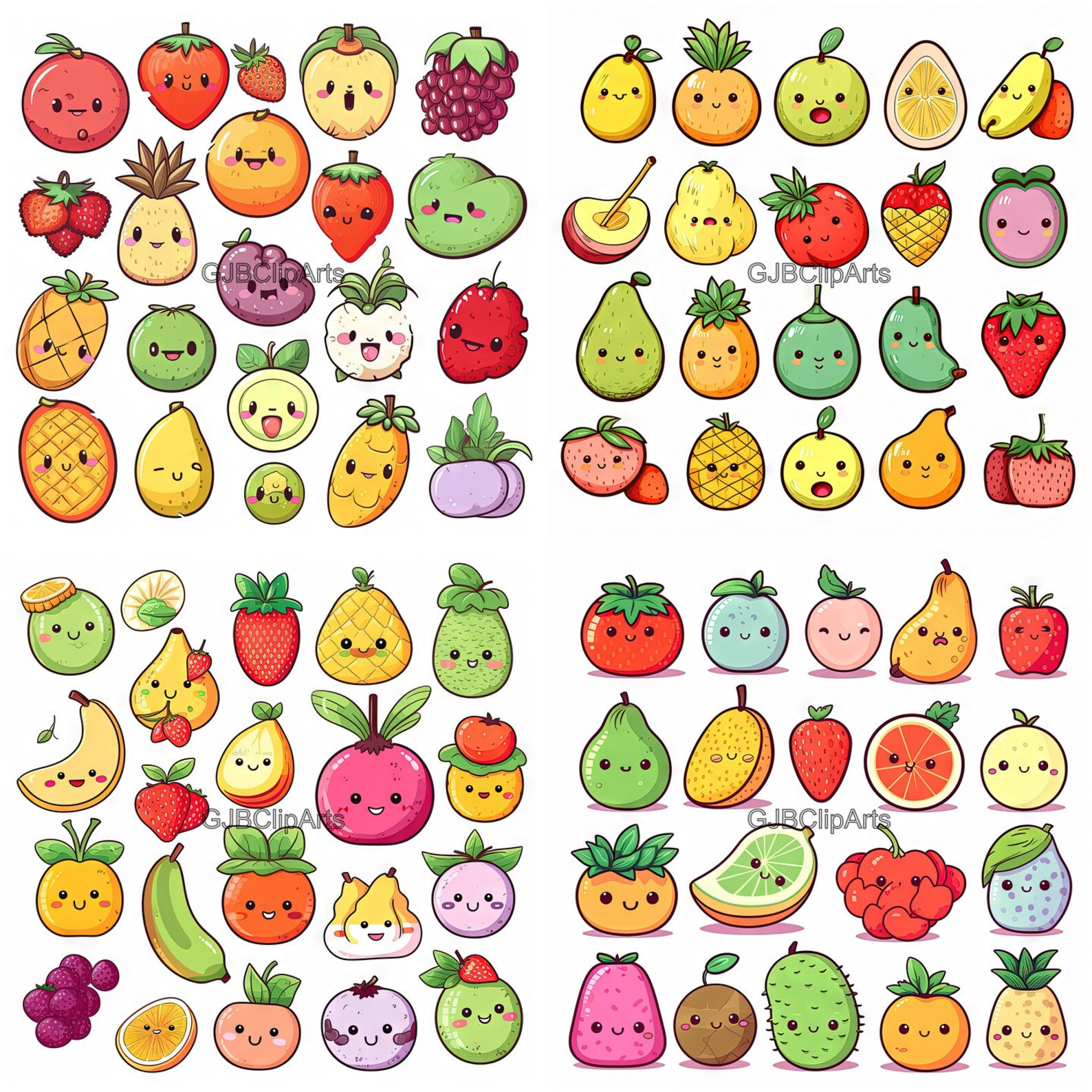 Fruit Clipart: Kawaii Fruits , Digital Stickers, Digital Clipart ...