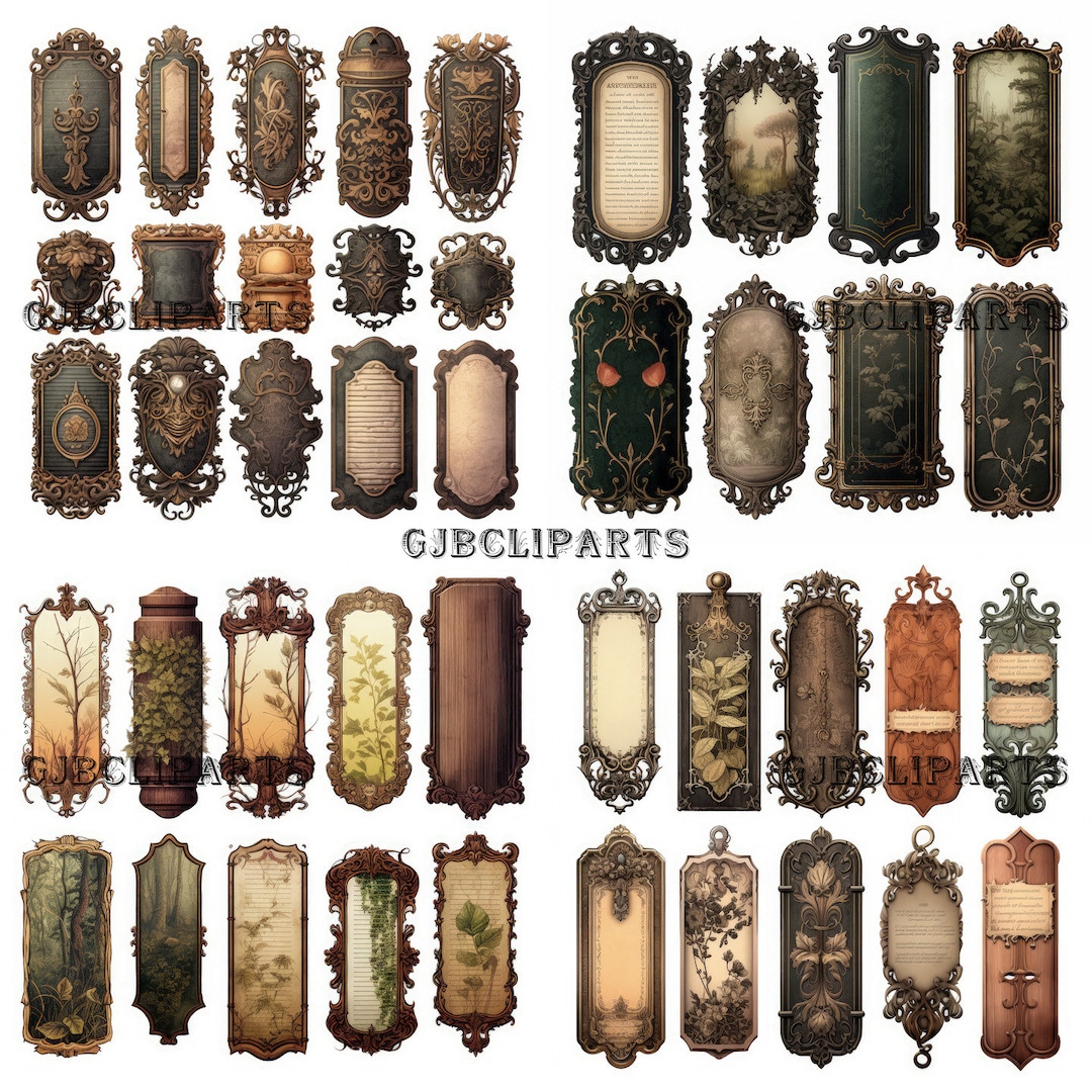 Dark Woods Clipart Tall Ornate Labels Clipart, Junk Journal Book ...