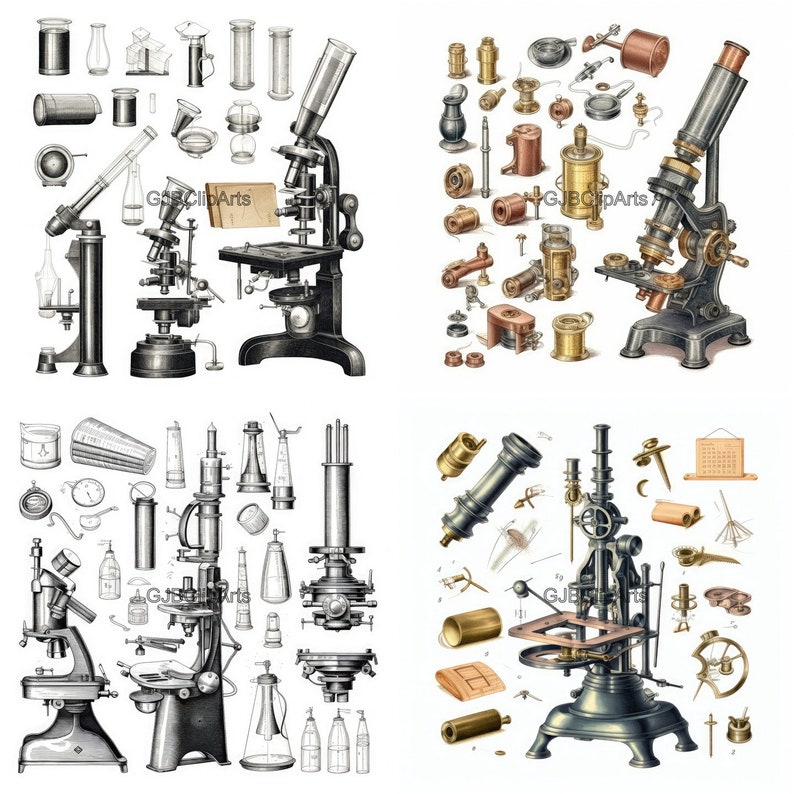 Vintage Science Compound Microscope Clipart, Microscope Clipart ...