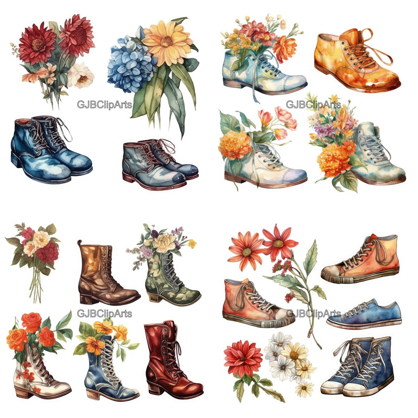 Vintage Shoes With Flower Watercolor Clipart, Shoe Clipart, Flower ...
