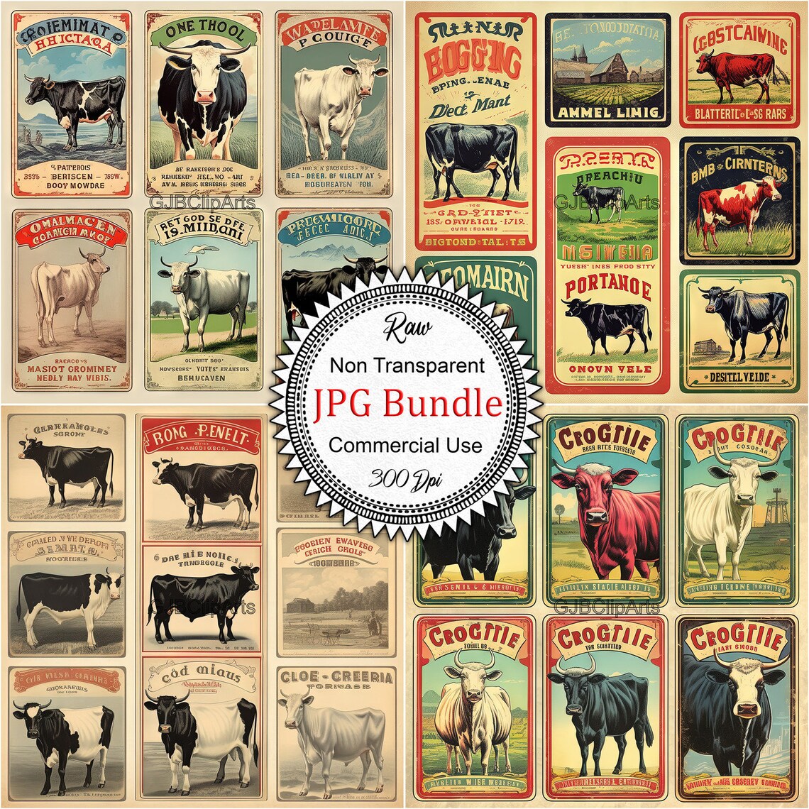 Vintage Cow Labels Clipart, Classic Digitized Art ,digital Clipart ...