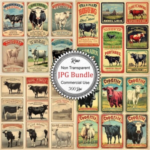 Vintage Cow Labels Clipart, Classic Digitized Art ,digital Clipart ...