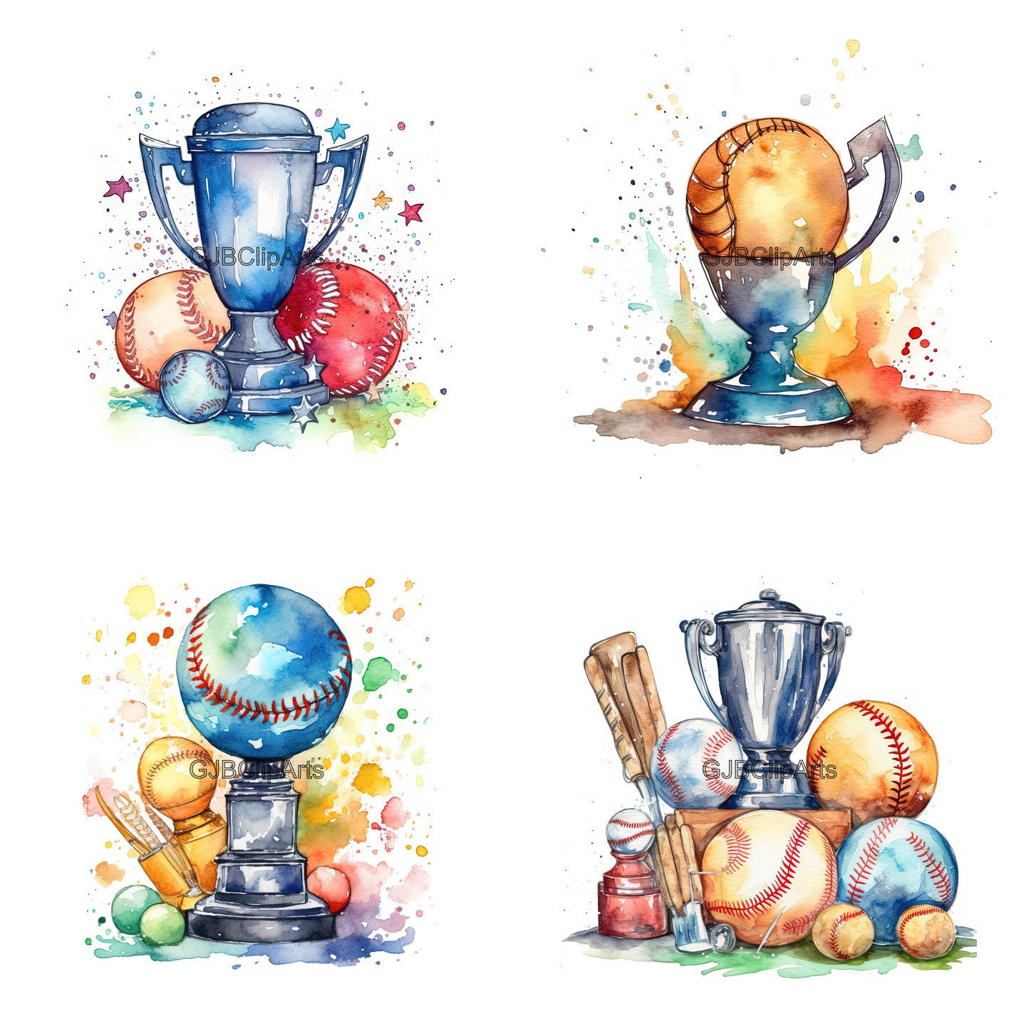 Watercolor Baseball Trophy Clipart, Cute Little Items Clipart ...