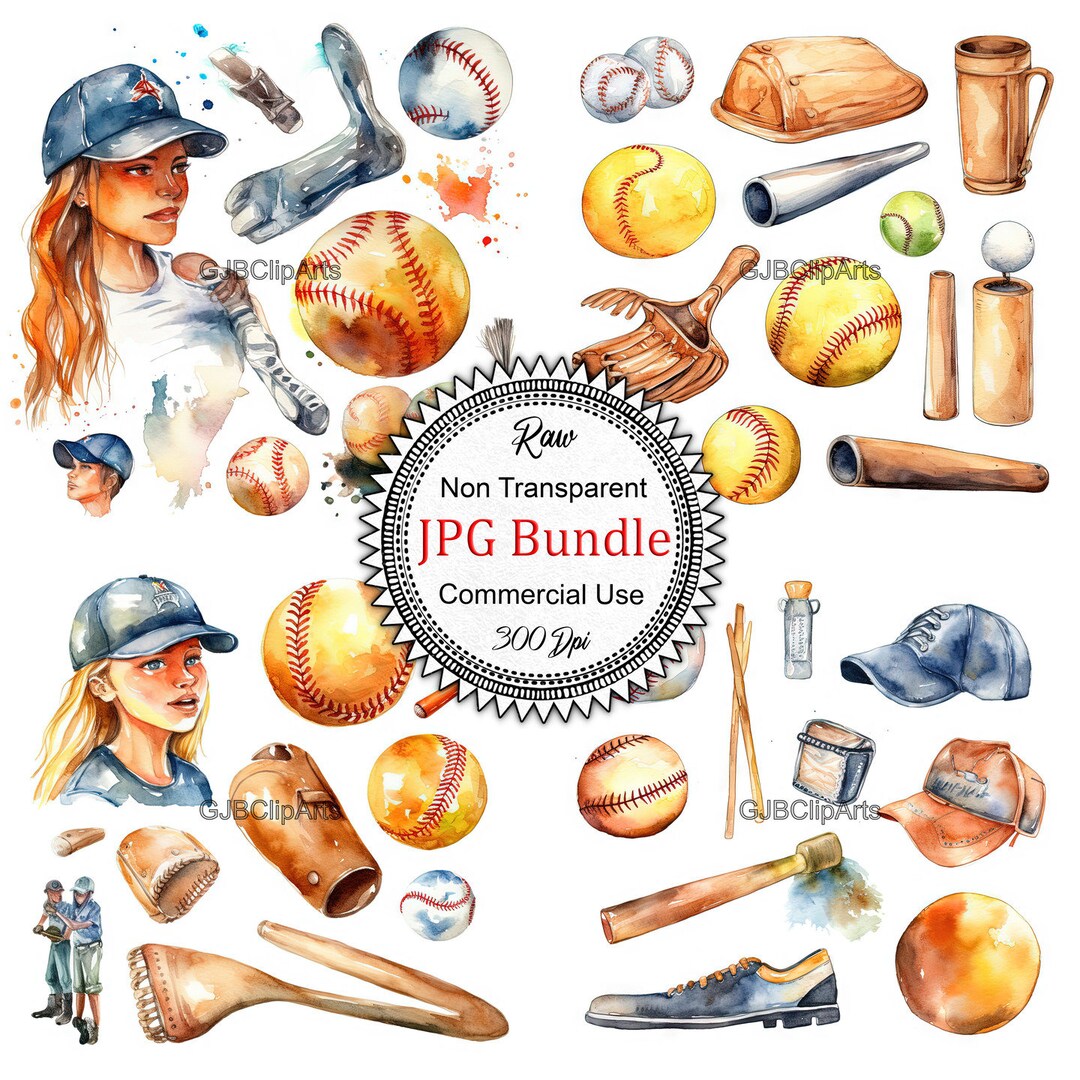 Watercolor Softball Clipart, , Scrapbooks for Couples, Journaling Bag ...