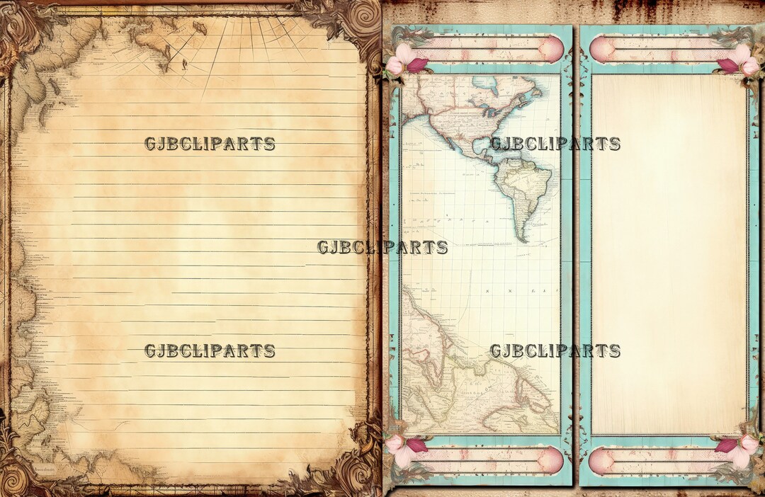 Maps Lined Page, Empty Journal Page With a Border Clipart, Journaling ...