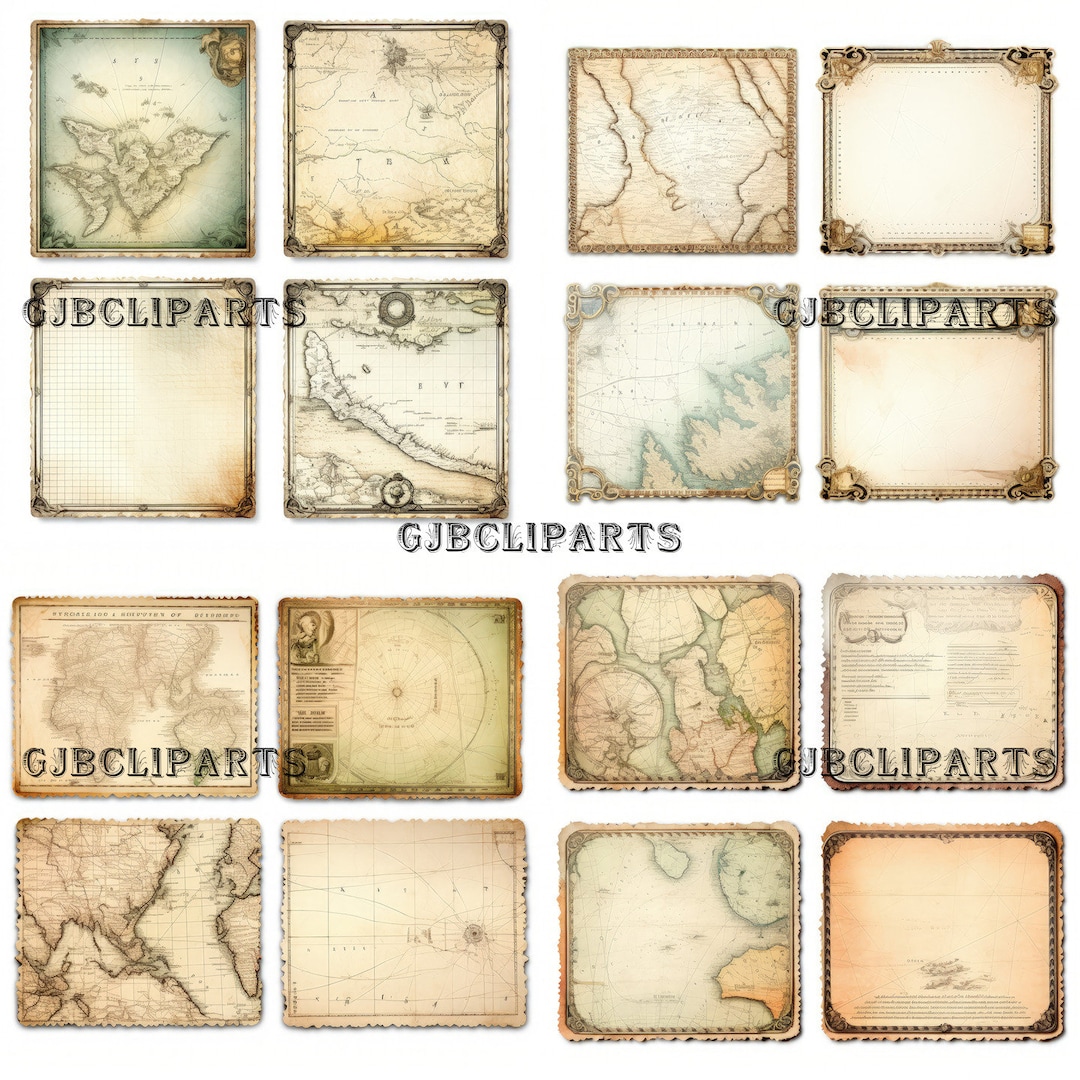 Maps Ornamental Card, Vintage Clipart, Journaling Kit, Journaling Gift ...