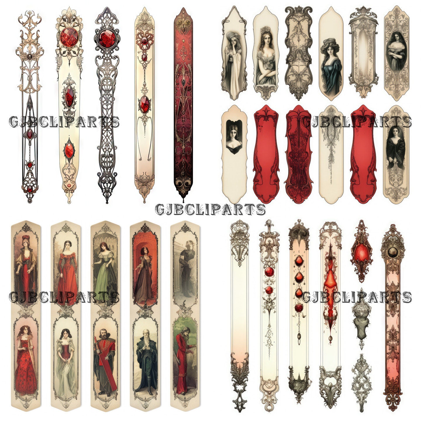 Vampire Ornamental Bookmark Clipart, Evenly Spaced Clipart, Journaling ...