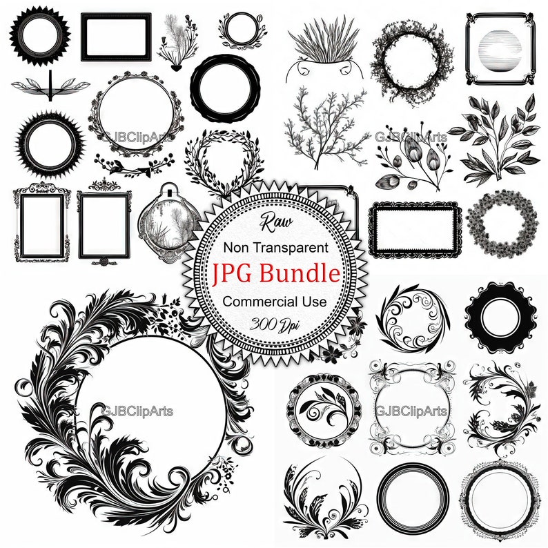 Black Vector Graphic Frames Clipart, Journaling Downloads, Scrapbook ...