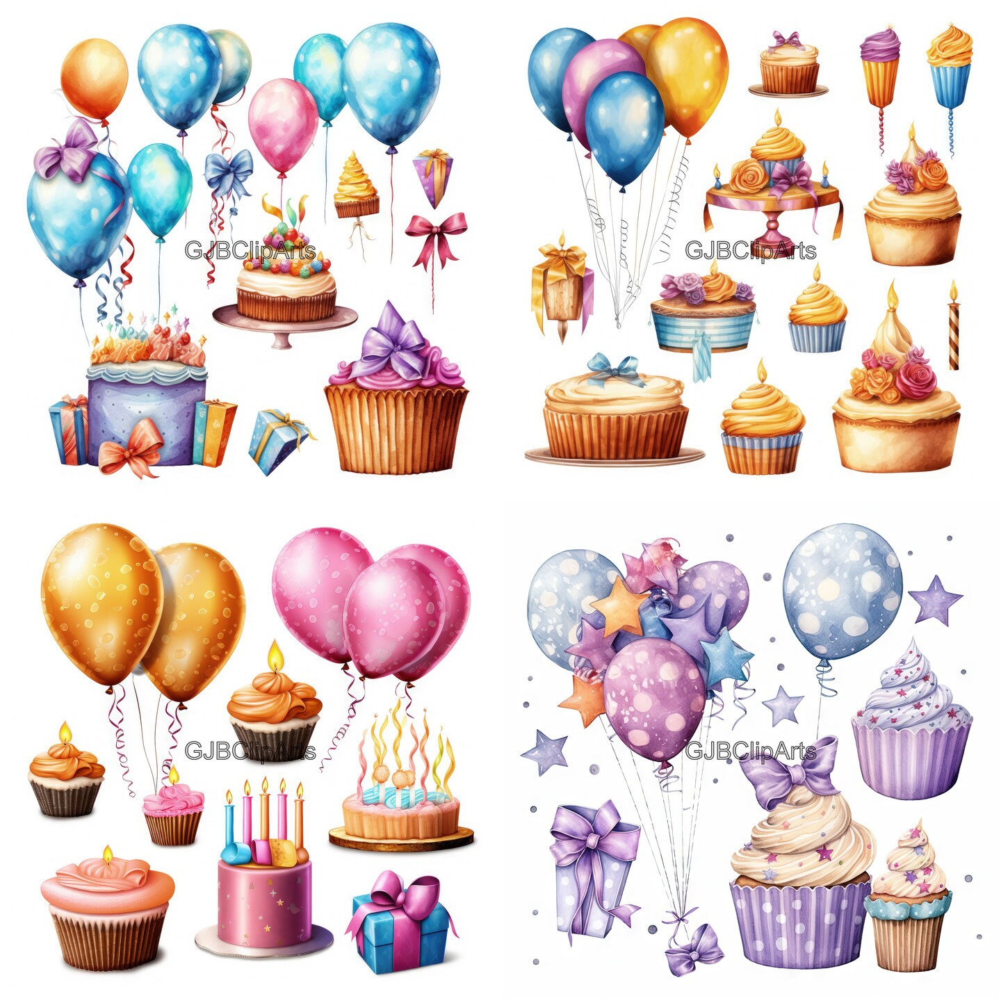 Birthday Decor Elements Clipart,cake Clipart,gift Box Clipart ...