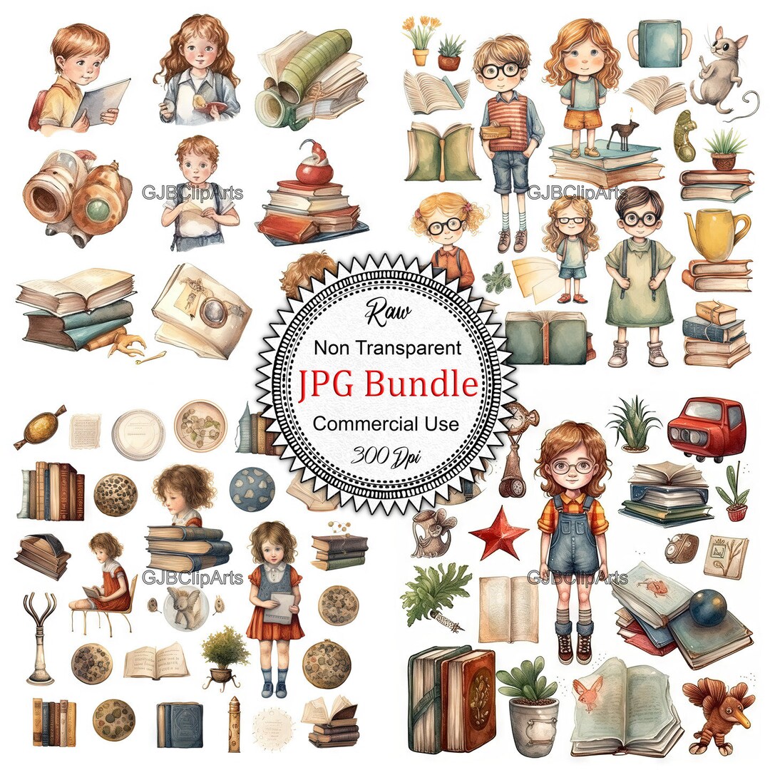 Kids and Books Junk Journal Clipart, Junk Journals -digital -download ...