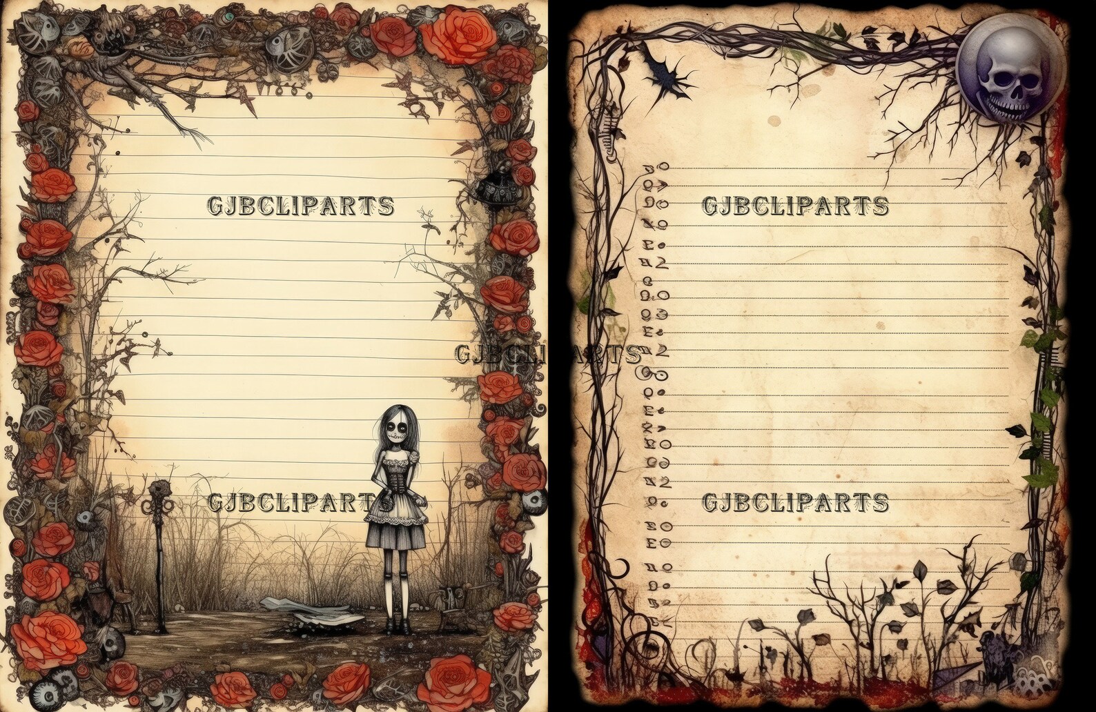 Horror Lined Page, Empty Journal Page With a Border Clipart, Junk ...