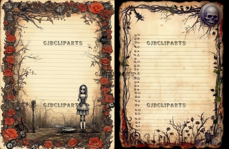 Horror Lined Page, Empty Journal Page With a Border Clipart, Junk ...