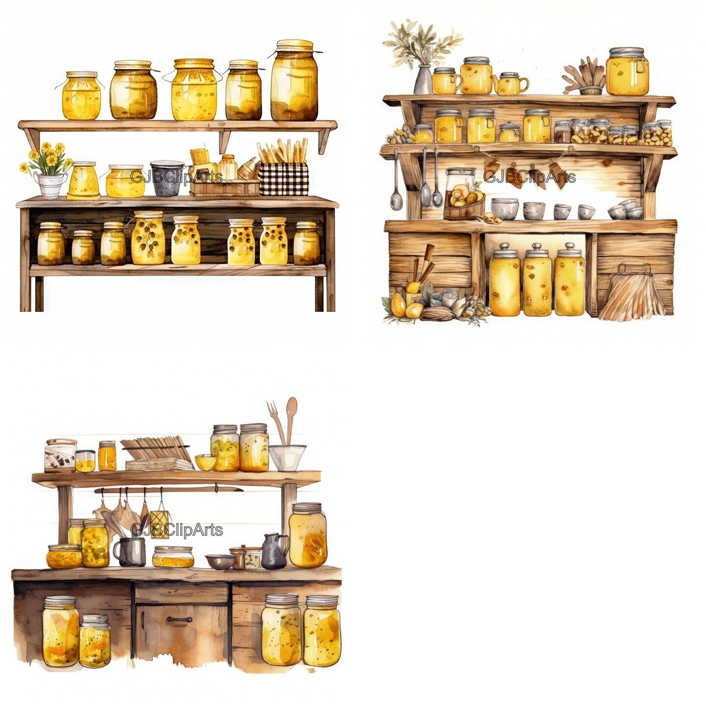 Yellow Watercolor Cottagecore Kitchen Clipart, Magical Countryside ...