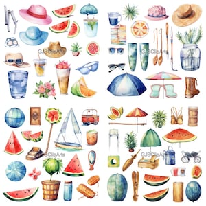 Summer Themed Watercolor Clipart, Ice Cream Clipart, Beach Ball Clipart ...