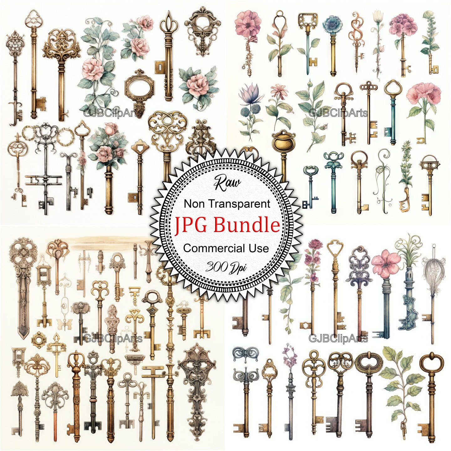 Vintage Magical Keys Junk Journal Kit Clipart Key Clipart Lock Clipart ...